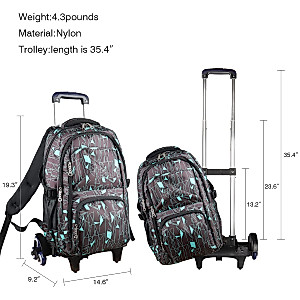 Rolling Backpack On Wheels High-Capacity School Bag Backpacks for Students Climbing Stairs Six Wheels
