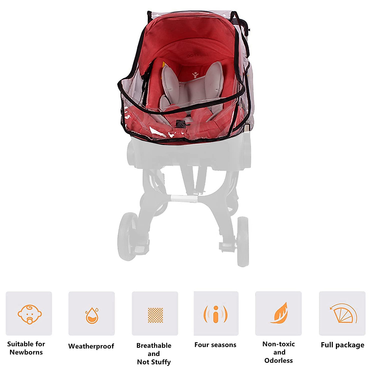 Baby Car Seat Stroller Rain Cover for Doona, Baby Stroller Transparent Travel Raincover Car Seat Accessory, Infant Pushchair Buggy Ventilated Rain Weather Shield with Easy Access Zipper for Doona