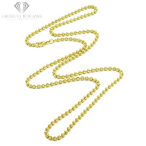 Giorgio Bergamo 925 Italian Sterling Silver 3mm Ball Bead Moon Cut Chain, Yellow Gold Dog Tag Solid Necklace, (20)