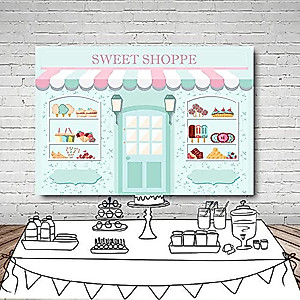 MEHOFOND 7x5ft Sweet Shoppe Backdrop Dessert Parlor for Girl Birthday Photography Background Kids Party Banner Baby Shower Donut Ice Cream Cake Table Decor Photoshoot Studio Props