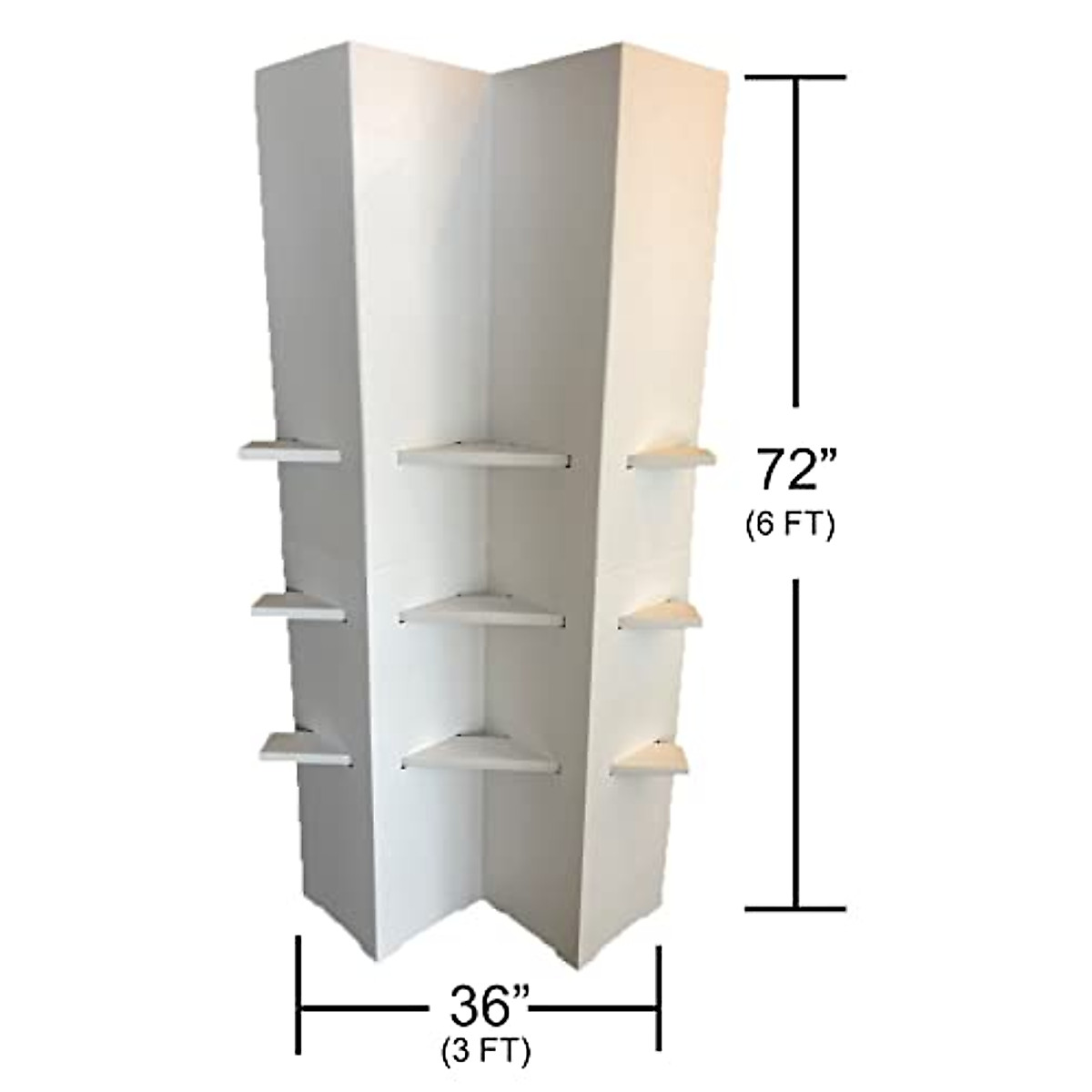 Room Divider 4 Panel with Shelves -by NVP Products- Easy to Assemble Corrugated Cardboard Dorm Room Divider, Privacy Wall with Shelves That can Become Your Zoom Background, White Brown (CRD-WS)