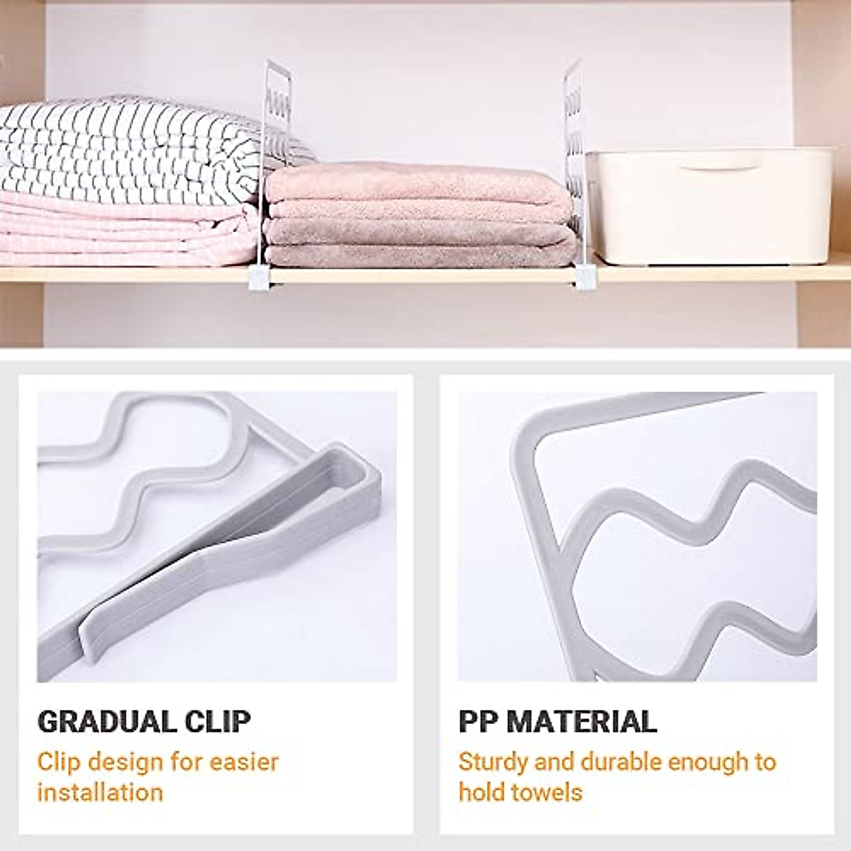 RUIPBOTE Plastic Closet Shelf Organizer Divider, Wave Wire Shelves Separator for Clothes, Bookshelf, Shelves, Wardrobe Storage and Organization (White Wave, 4)