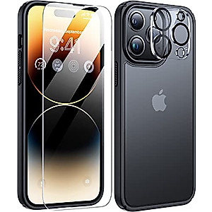 Humixx [5 in 1 Shockproof for iPhone 14 Pro Max Case, [2X Screen Protector + 2X Lens Protector] [Military Drop Protection] Silicon Slim Thin Translucent Matte iPhone 14 Pro Max Phone Case 6.7'' Black