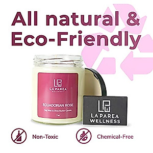La Parea Wellness - Ecuadorian Rose Shea Butter & Soy Candles for Aromatherapy & Relaxation, Natural Calming Candle Scents, Massage Candles for Couples, Christmas Candles, 25-Hour Burn Time, 7 oz