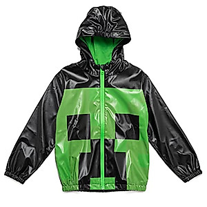 Minecraft Creeper Big Boys Zip Up Raincoat Jacket Black 18-20
