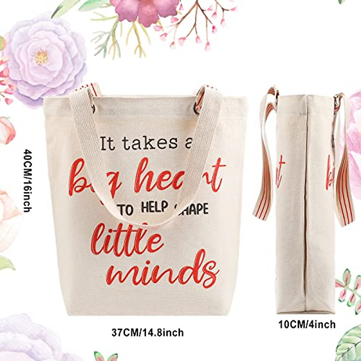 Oudain 2 Pieces Teacher Tote Bag for Women Christmas Teacher Appreciation Gift Teacher Gift Bag Canvas Teacher Bag for School Christmas Daycare, 16 x 14.8 Inch