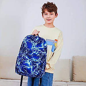 AM SeaBlue Backpack for Boy Middle School Lightning Bookbag Durable Student Teenager Sturdy Lightweight Waterproof (1-Blue)