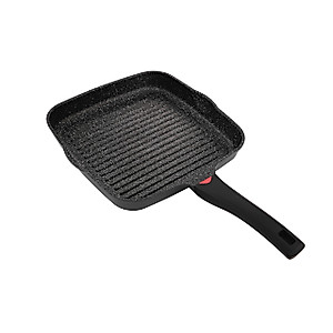 11 Inch Non Stick Grill Pan Granite Coated with Pour Spout - Lightweight 2.66 Quart Grill Pan for Indoor Cooking with Grip Handle - Induction Compatible PFOA Free Stove Top Grill (Black)