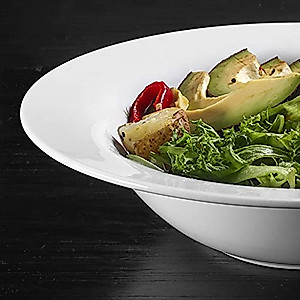 Wareland Rimmed Pasta Bowls Set of 4, 22 OZ Wide Rim Pasta Plates, Large Salad Serving Bowls for Restaurant, White Porcelain Deep Spaghetti Plates, Microwave Dishwasher Oven Safe
