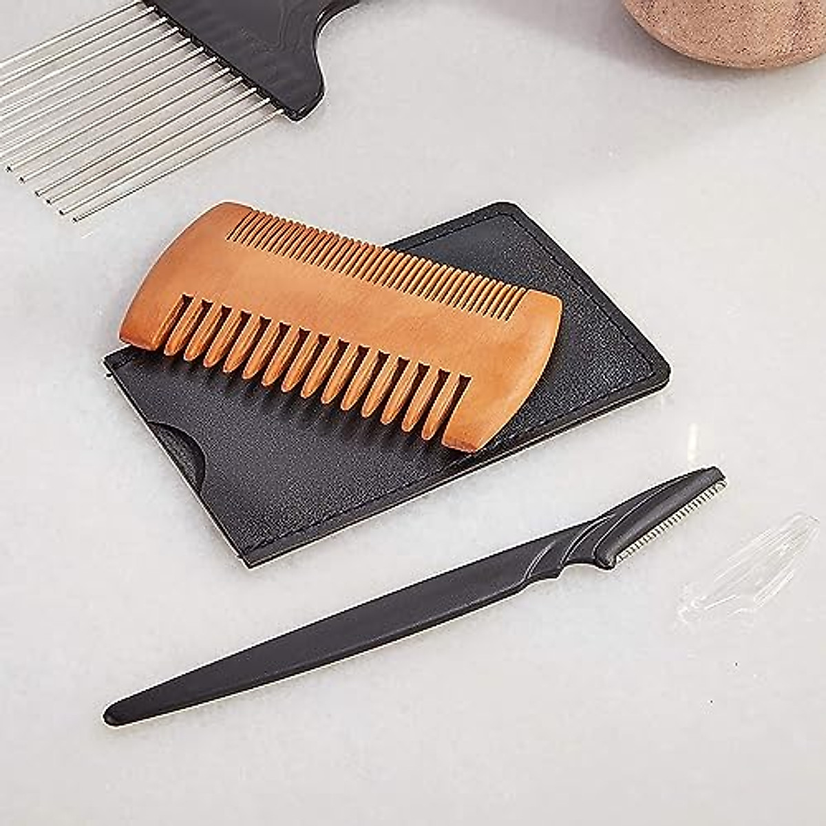 Men's Touch Up Razors for Mustache, Beard (Black, 5.8 Inches, 12 Pack)