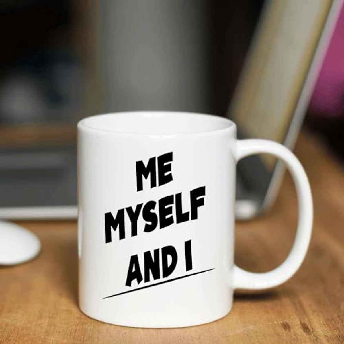 Bride's Gift, for Me, Myself, and I - Engraved or Monogrammed Design on Grey and Multicolor Sweat - 11 Oz White Ceramic Coffee Mug