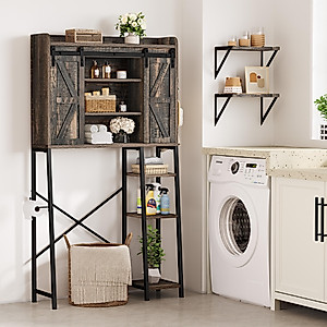 YITAHOME Over The Toilet Storage Cabinet, Bathroom Shelves Over Toilet Above Toilet Storage with Side Storage Rack, Tissue Reel and Hooks Over The Toilet Organizer for Bathroom, Laundry, Oak