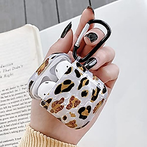 2019 Newest AirPods Case,J.west Luxury Sparkle Bling Leopard Print Cheetah Pattern Translucent Soft TPU Case Cover for Girls Women Shockproof Cover Accessories Kit for AirPods 1st/2nd Charging Case