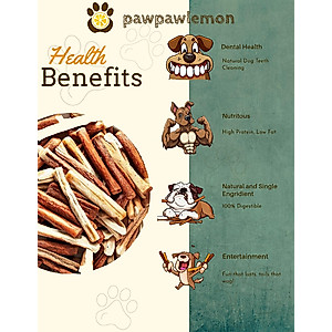 pawpawlemon Bully Sticks for Dogs (6 inch Pack of 20) | Long Lasting Natural Dog Chew | Single Ingredient 100% Beef Pizzle | Packed in The USA | Standard Thickness