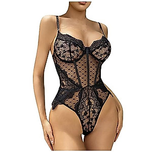 Sexy Clothes For Women, Fun Underwear Lace Heart Embroidery Mesh Bra Underwear Set Woman Lingerie Panties Women Teddy Bodysuit Set Sex Lingerie Lengerie Outfit Bikini Lingerie (XXL, Black)