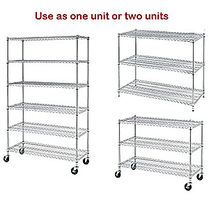 6 Tier Wire Shelving Unit Rack NSF Heavy Duty Height Adjustable Storage Shelf Metal Shelving with Wheels/Feet Levelers Garage Rack Kitchen Rack Office Rack Commercial Shelving - Chrome - 48x18x76