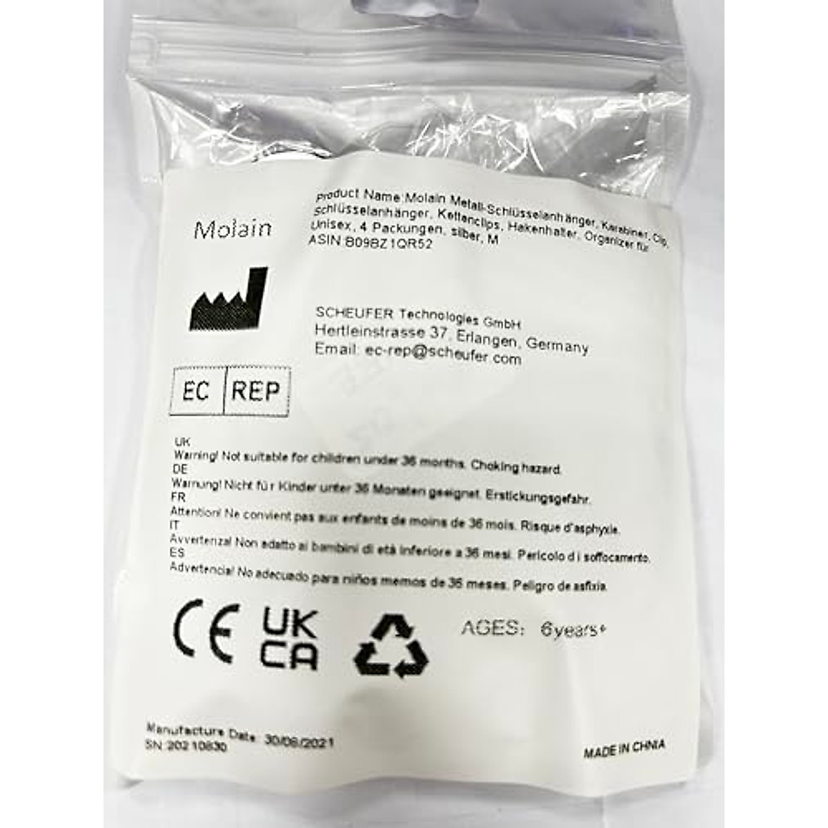 Molain Metal Keychain Carabiner Clip Keyring Key Ring Chain Clips Hook Holder Organizer for Car Keys Finder for Men, 4 Packs