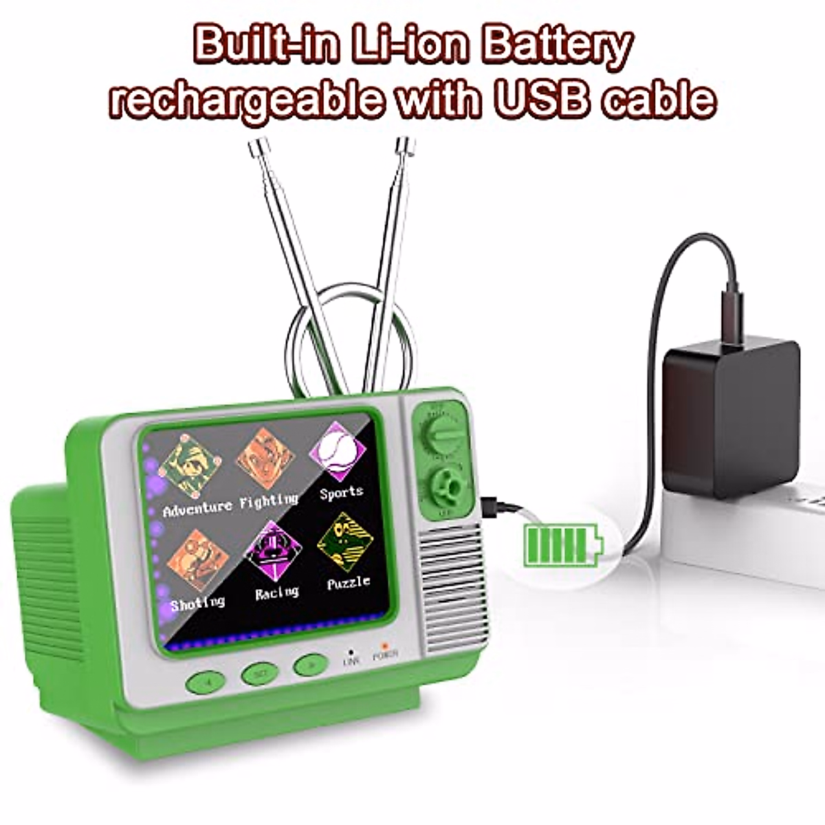 E-MODS GAMING Retro Games Console GV300S Mini TV Style 308 Video Games Player with Handheld Gamepad & AV Output - 3.0 Inch Screen Electronic Games Machine Xmas Gift for Kids Adults (Green)