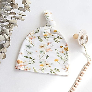 LifeTree Newborn Swaddle Set with Matching Hat and Bow, Wooden Birth Announcement Card, Baby Girl Newborn Receiving Blanket Baby Swaddle Floral Motif Nursery Swaddle Wrap