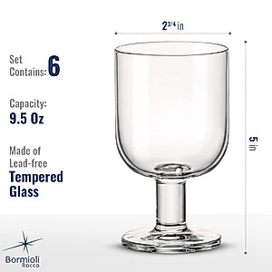 Bormioli Rocco Hosteria Set Of 6 Stackable Wine Glasses, 9.5 Oz. Goblet, Clear Tempered Glass, Made In Italy.
