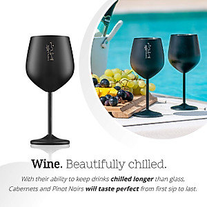 Gusto Nostro Stainless Steel Wine Glass - 18 oz - Unbreakable Black Wine Glasses for Travel, Camping and Pool - Fancy, Unique and Cool Portable Metal Wine Glass for Outdoor Events, Picnics (Set of 2)