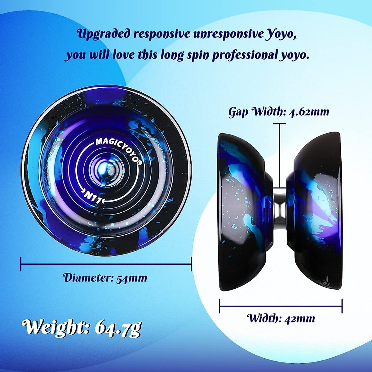 MAGICYOYO Professional Unresponsive Yoyo N11 Pack of 2, Alloy Metal Yoyo for String Trick, Dual Purpose Yoyo with 12 Yoyo Strings + 2 Bags + 2 Flat Bearings + Axle + Bearing Removal Tool