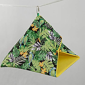 Summer Sunshade Bird Nest Tropical Rainforest Printed Triangle Parrot Hammock Hanging Sleeping Bed Bird Supplies- Size S (Green) Pet House Supplies