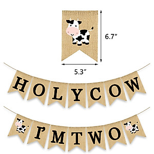Holy Cow I'm Two Banner Farm 2nd Birthday Party Decoration Barnyard Burlap Garlands Western Boy Girl Second Birthday Supplies Black