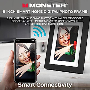 Monster Smart Home 16 GB Digital Photo Frame, High Definition 1280p Smart Picture Frame- 8 inch