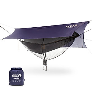 ENO OneLink Hammock System - Includes DoubleNest Hammock, Atlas Suspension System, Guardian Bug Net, and ProFly Rain Tarp - Set of Hammock Essentials for Camping, Hiking, or a Festival - Navy/Olive