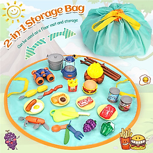 REZUCREY Kids Camping Toys Set, Pretend Play with Campfire, Pretend Cutting Food for Play Kitchen Camping Gear for Kitchen Indoor Outdoor Camping Toys for Kids Toddlers Boys Age 3 4 5 6 7 8+