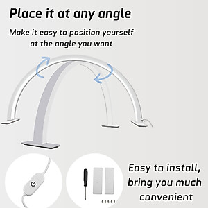 Rosvola Half Moon Light, 25W Desktop LED Light 3000K‑6500K Half Moon Shaped, Adjust Brightness Eyelash Beauty Lamp for Salon Nail Art White 100‑240V (US Plug)