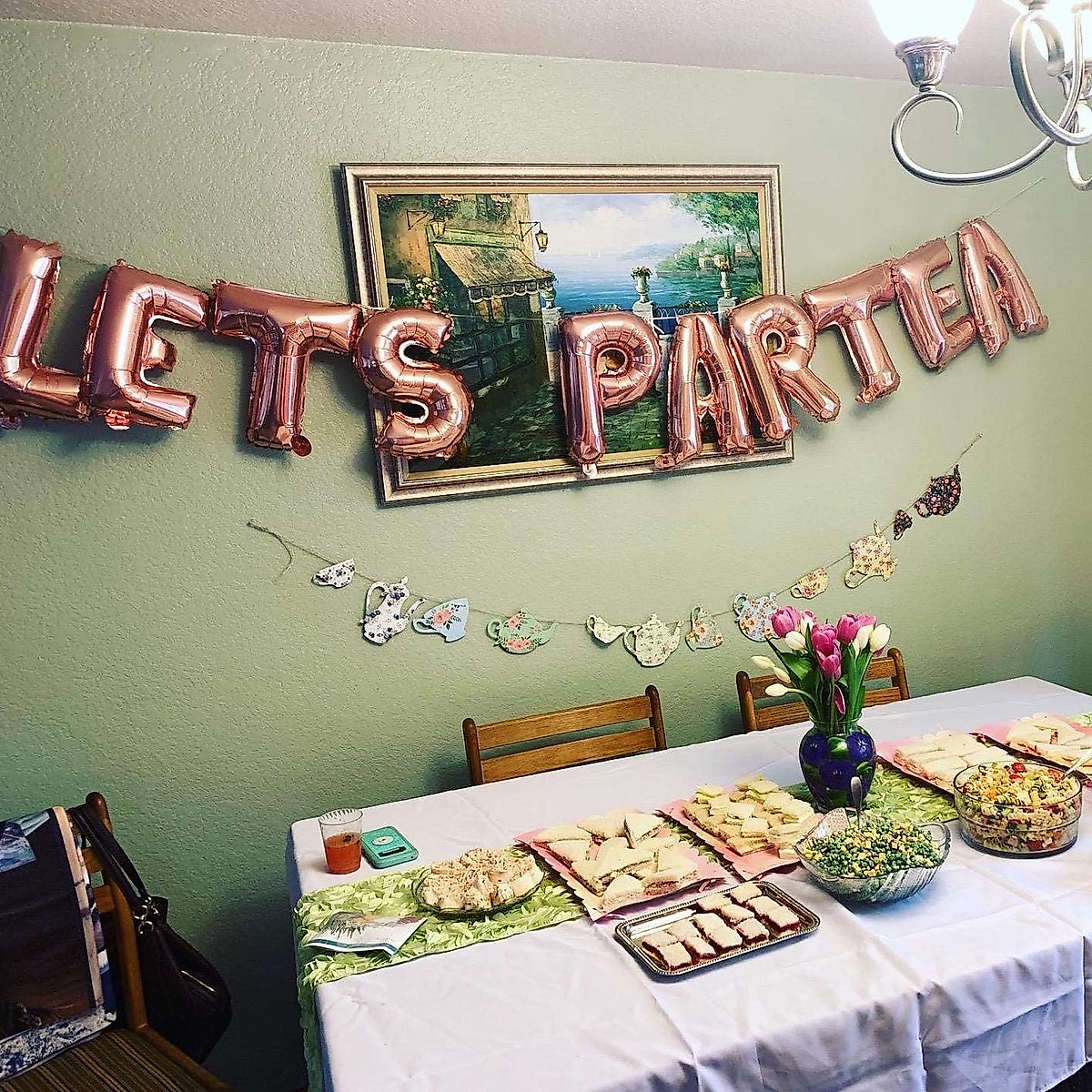 LaVenty LET'S PAR TEA Balloons Tea Party Birthday Banner Tea Party Decorations Lets Par-Tea Party Decor Par Tea Baby Shower Par Tea First Birthday Decoration Flower Garland (Floral Banner)