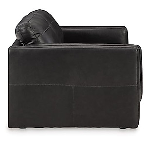 Signature Design by Ashley Amiata Modern Leather Match Loveseat with Non-skid Legs, Black