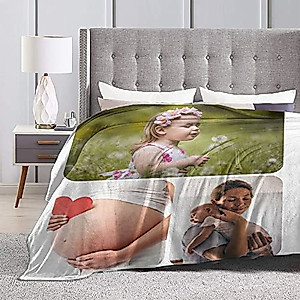 GREDBH Custom Blanket with Photo Text Personalized Bedding Throw Blankets Customized Flannel Fleece Blankets for Family Birthday Wedding Gift Fits Couch Sofa Bedroom Living Room - 50"X40"