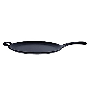 Victoria 12-Inch Cast-Iron Comal Pizza Pan with a Long Handle and a Loop Handle, Preseasoned with Flaxseed Oil, Made in Colombia