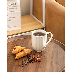 Hasense Ceramic Coffee Mug, 20 Oz Ceramic Coffee Cup with Handle, Modern Ribbed Design Tea Cup for Latte, Cocoa, Coffee, Thanksgiving, Christmas Gift, Dishwasher & Microwave Safe, White