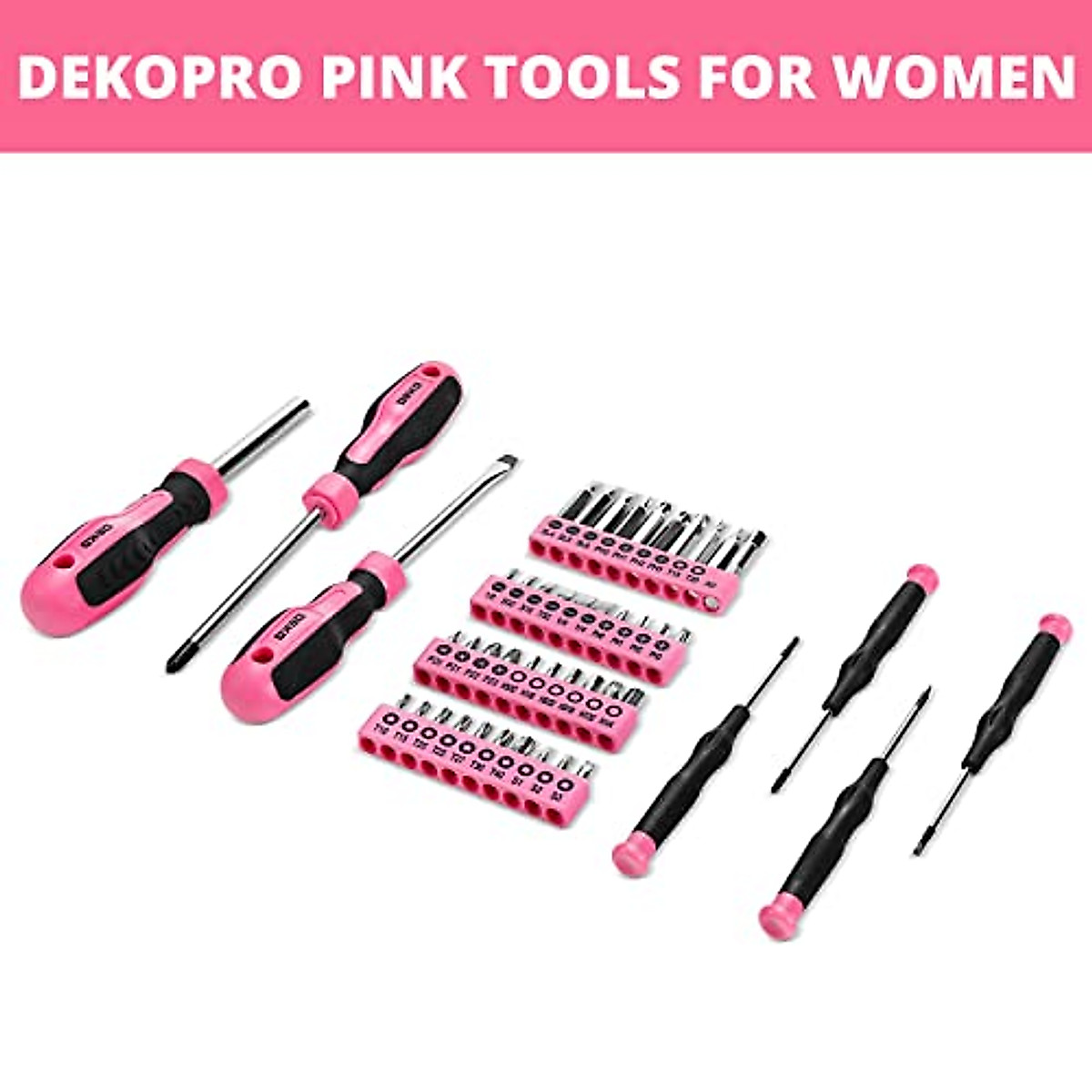 DEKOPRO Pink Tool Set for Women Ladies Girls, 226-Piece Household Hand Tool Kit with Wide Mouth Open Storage Tool Bag for DIY, Home and Equipment Maintenance