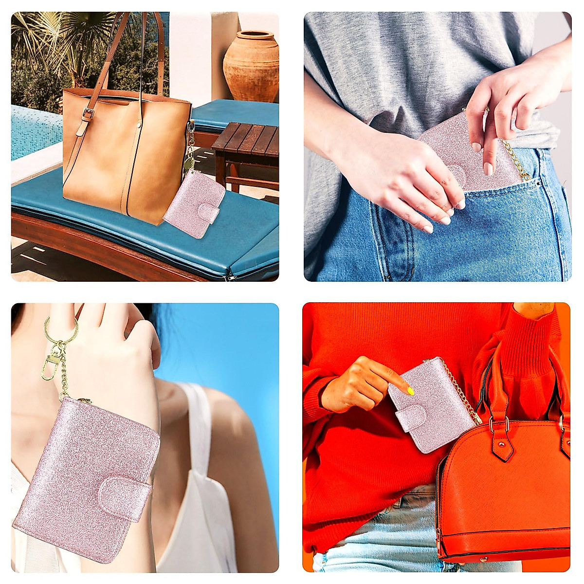 Beurlike Women's RFID Credit Card Holder Organizer Case Leather Security Wallet (Upgrade a (10 Accordion/Key Ring) - Glitter RoseGold)