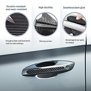 ZKFAR 8 PCS Carbon Fiber Black Leather Door Bowl Sticker for Car, Door Handle Scratch Protector, Universal Fit