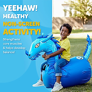 WADDLE Hip Hoppers Large Bouncy Hopper Inflatable Hopping Animal Bouncer, Supports Up to 250 Pounds, Ages 5 and Up (Blue Dragon)