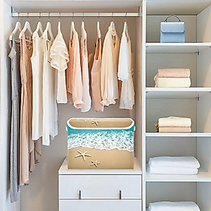 YETTASBIN Summer Beach Storage Basket with Lid and Handles, Large Collapsible Fabric Storage Bins Sturdy Storage Organizer for Shelves, Closet, Bedroom, School, Office, Home Decor