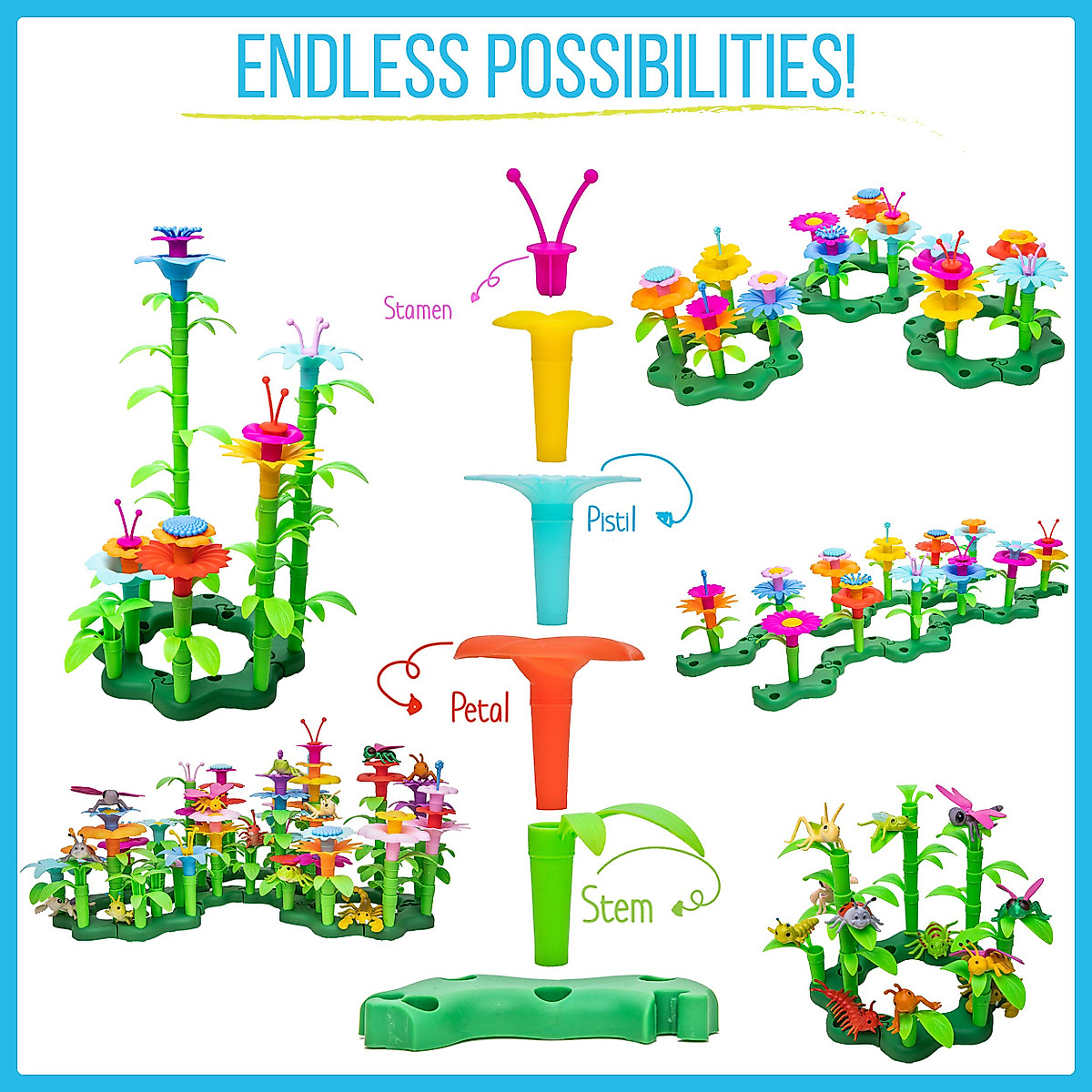 Flower Garden Building Toys Set, Educational Stem Toys for 3, 4, 5, 6 Year Old Girl, Arts and Crafts for Girls, Toddler Building Birthday Gift, Easter, Montessori Kindergarten Learning Kit for Kids