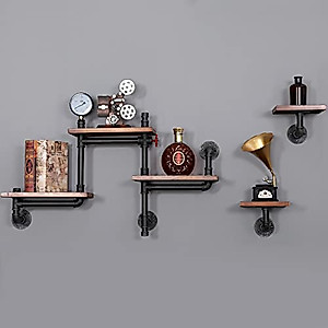 SSS Furniture Industrial Rustic Pipe Shelving Floating Shelves Wall Mounted, 5 Laye Modern Wood Ladder Pipe Wall Shelf for Bar Living Room DIY Storage Shelving Bookcase