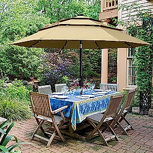 ABCCANOPY Solar Led Patio Umbrellas 3-Tiers 11FT (Khaki)