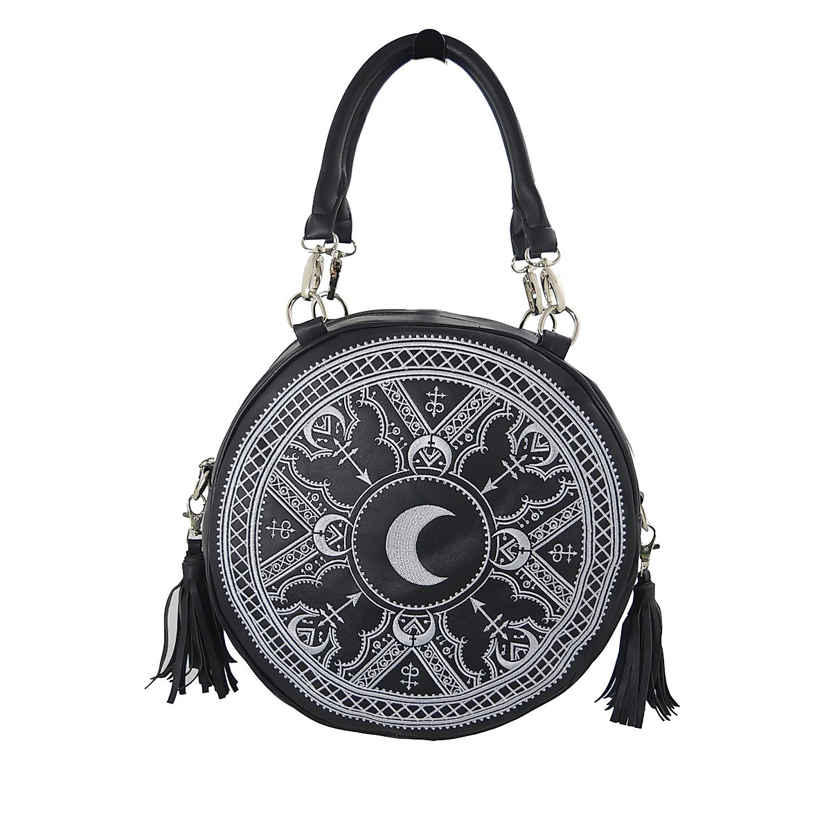 Restyle Gothic Occult Henna Round Bag Black Faux Leather Moon Handbag