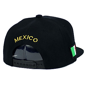 Mexican Hat Mexico State Federal Logo Embroidered Snapback Flat Bill Baseball Cap (Guerrero- Black/Gold), Large-X-Large