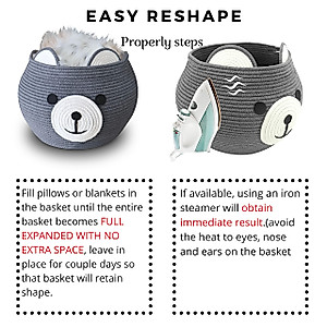 W Design Round Bear Toy Basket, Rope basket,Cute Animal Baby Basket Organizer With Handles For Toys, Blankets, Towels, Baby Shower, Handmade Gift Baskets Empty - 19 D X 13 H