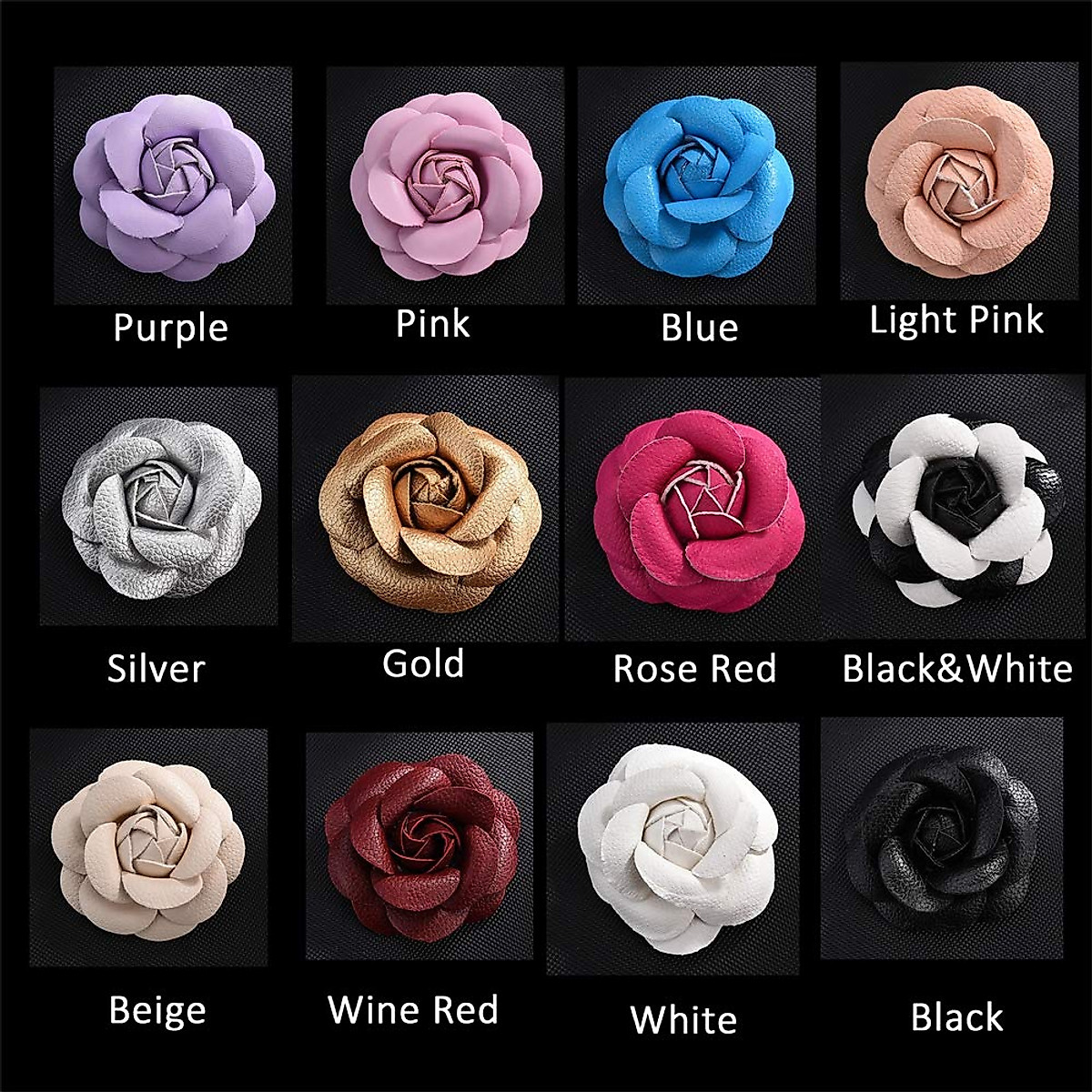 Faux Leather Rose Flower,Flower Embellishment Heads Cloth Camellia Flower Supplement,for Headband Garment Shoes Hat Bag Decoration(Black&White)