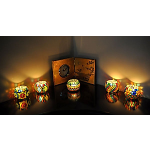 Lalhaveli Wedding Home Garden Decoration Night Lighting Mosaic Glass Votive Tea Light Candle Holder Set of 5 Pcs (3X3 Inch)